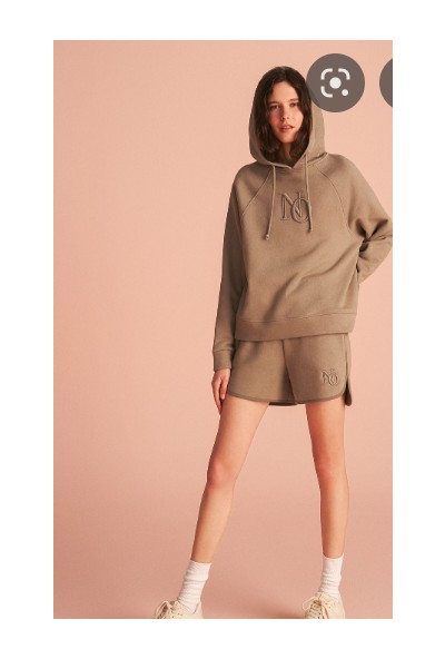 Nocturne-Nakışlı Mini Şort Haki