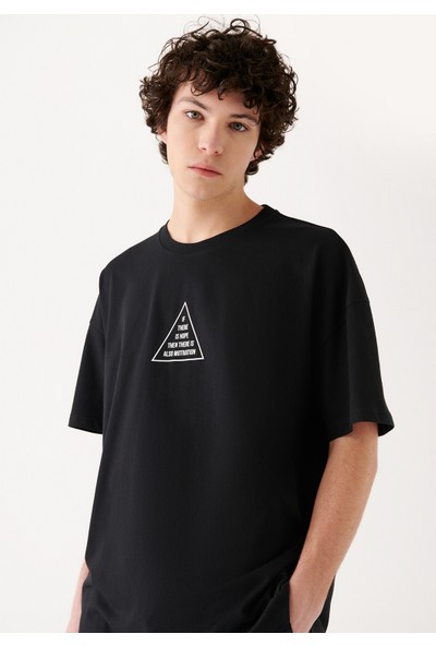 Baskılı Siyah Tişört
