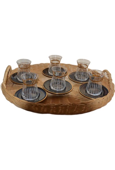 13 Parça Bambu Tepsi Çay Takımı