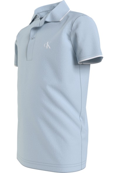 Calvin Klein Ib0Ib01244-Monogram Tipping Fitted Polo Yaka Standart Kalıp Düz Mavi Erkek Çocuk Polo