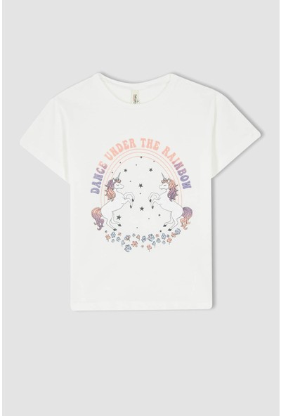 DeFacto Kız Çocuk Regular Fit Baskılı Kısa Kollu Tişört X5076A622HS