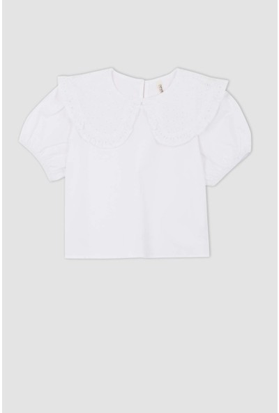 DeFacto Kız Çocuk Regular Fit Geniş Yaka Kısa Kollu Pamuklu BLUZ X7625A622HS