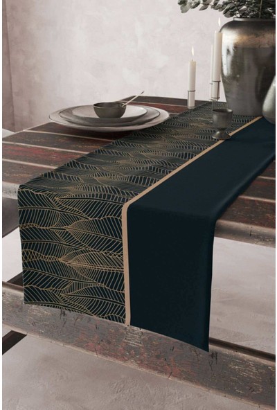 Yarım Sarı Çizgi Yaprak Temalı Kadife Üçgen Runner Masa Örtüsü Masa Dekor Yarım Sarı Çizgi Yaprak Temalı Kadife Üçgen Runner Masa Örtüsü Masa Dekor