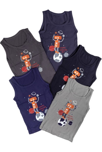 Nicoletta Mıxcolor Erkek Çocuk Askılı Atlet 5 Li Paket Baskılı Likralı