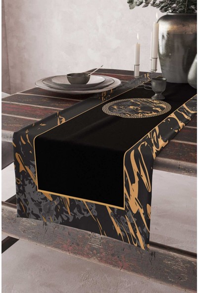 Sarılı Siyah Desen Temalı Kadife Üçgen Runner Masa Örtüsü Masa Dekor Sarılı Siyah Desen Temalı Kadife Üçgen Runner Masa Örtüsü Masa Dekor