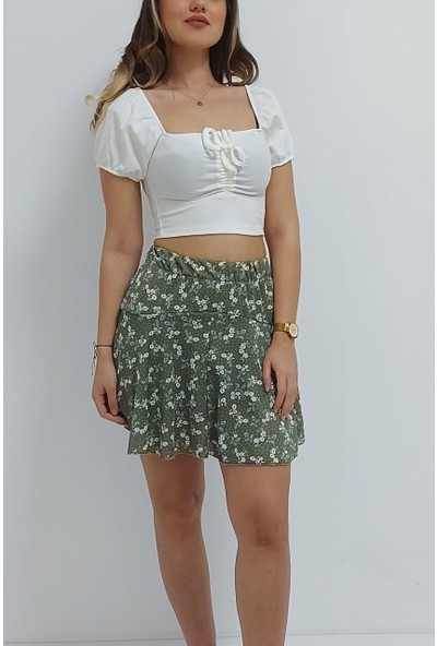 Şortlu Etek Çicek Desenli Yeşil