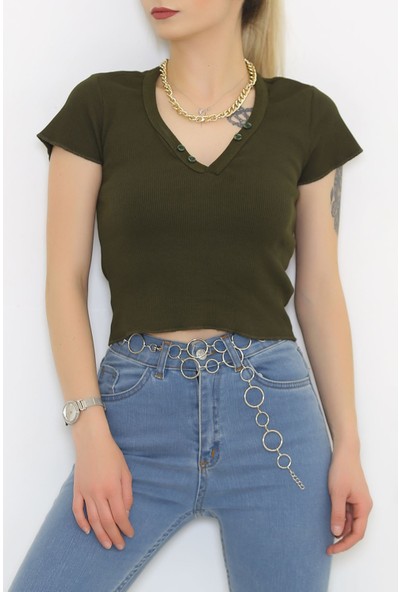 Patlı Kaşkorse Bluz Haki - 9338.1383. Patlı Kaşkorse Bluz Haki - 9338.1383.