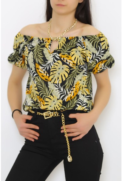 Desenli Kayık Yaka Bluz Hakiçiçekli - 9335.107.