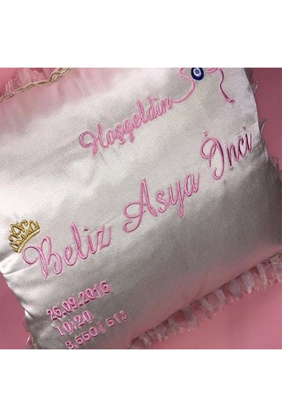 Kişiye Özel Doğum Yastığı 40X40 cm Beyaz- Prenses