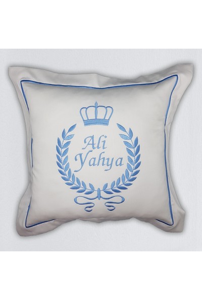 Isimli Laruel Desenli Bebek Yastığı Mavi