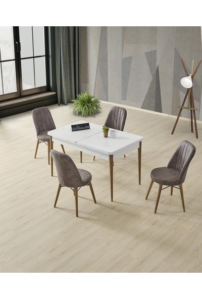 Kaffa Home Begonvil Serisi Beyaz 80X130 Açılabilir Yemek ve Mutfak Masa Takımı 4 Sandalyeli - Gri Kaffa Home Begonvil Serisi Beyaz 80X130 Açılabilir Yemek ve Mutfak Masa Takımı 4 Sandalyeli - Gri