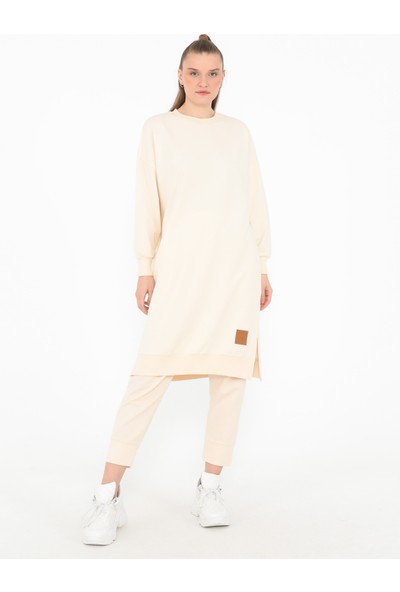 Soul Yanları Yırtmaçlı Tunik Sweatshirt - Bej - Soul