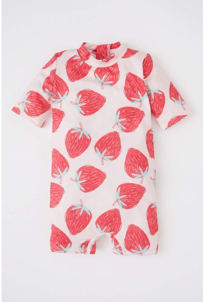 DeFacto Kız Bebek Çilek Desenli Kısa Kollu Tulum Mayo W8247A222SM