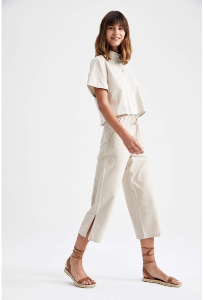 DeFacto Geniş Paça Cepli Keten Görünümlü Kapri Pantolon U8778AZ22HS DeFacto Geniş Paça Cepli Keten Görünümlü Kapri Pantolon U8778AZ22HS