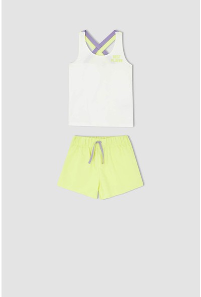 DeFacto Kız Çocuk Bisiklet Yaka Kolsuz Atlet Şort Penye Takım X7738A622SM