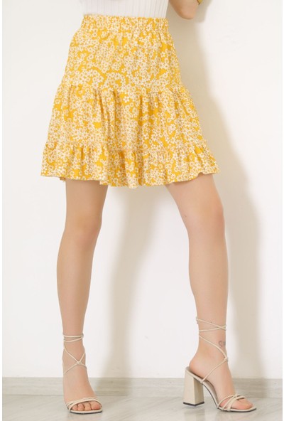 Fırfırlı Şortlu Etek Hardalçiçekli - 3093.1600.