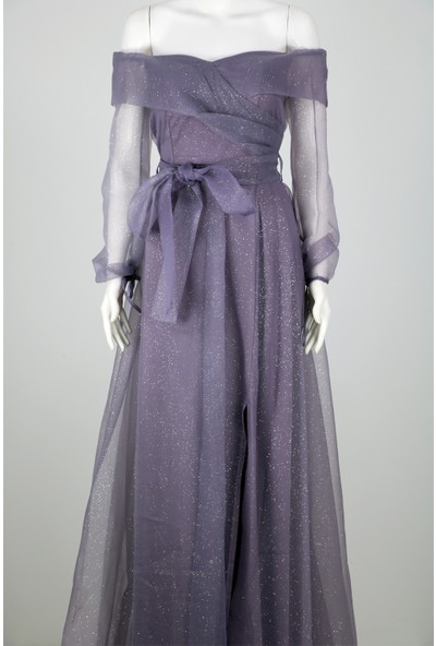 Lila Bağcıklı Balon Kol Kuşaklı U.elbise Lila Bağcıklı Balon Kol Kuşaklı U.elbise