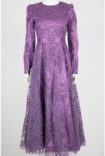 Mürdüm Kemerli Simli Elbise Mürdüm Kemerli Simli Elbise