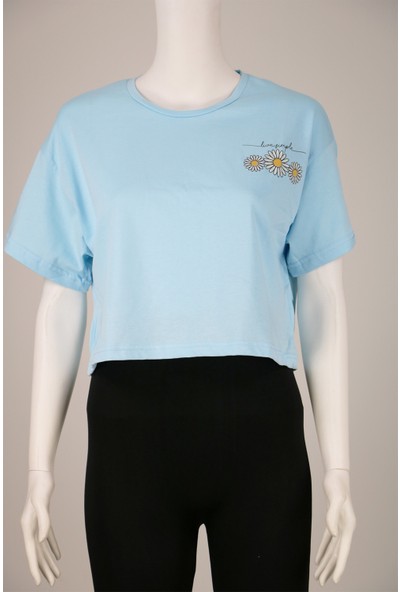 Mavi Önü Papatya Baskılı Crop Mavi Önü Papatya Baskılı Crop