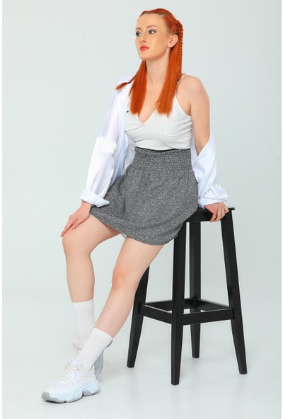 Antrasit Kadın Bel Lastikli Mini Etek
