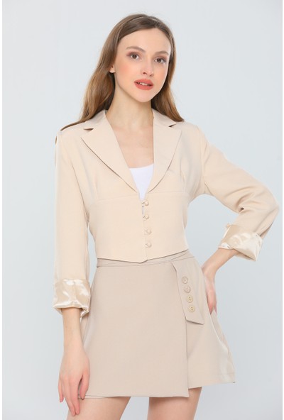 Taş Kadın Kruvaze Yaka Iç Astarlı Crop Blazer Ceket Taş Kadın Kruvaze Yaka Iç Astarlı Crop Blazer Ceket