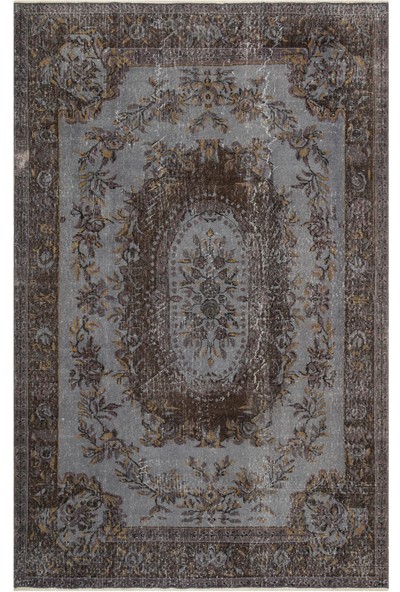 El Dokuma Vintage Yün Halı Gri