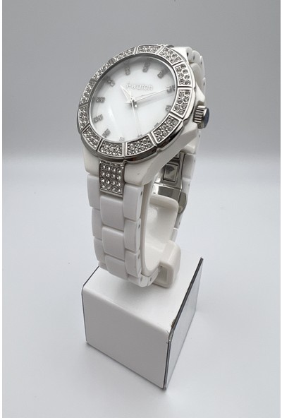 I-Watch Kristal Cam Beyaz Spor Şık Taşlı Kadın Saati FG65