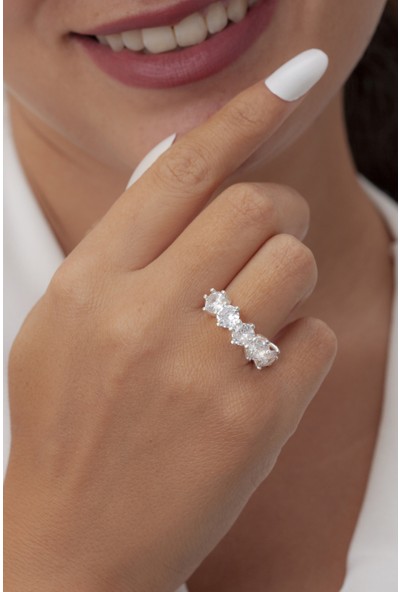 Ateş Gold Kadın 925 Ayar Beştaş Gümüş Yüzük