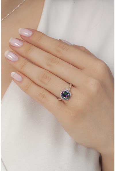 Ateş Gold Mistik Topaz Kadın Gümüş Yüzük Ateş Gold Mistik Topaz Kadın Gümüş Yüzük