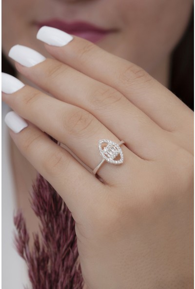 Ateş Gold Baget Taşlı Kadın Gümüş Yüzük