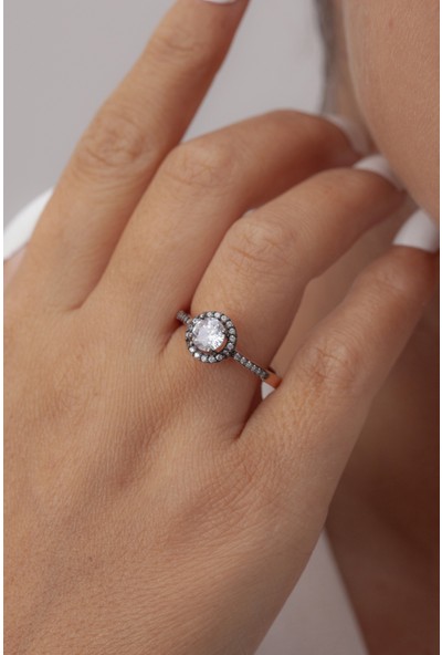 Ateş Gold Gümüş Tek Taş Çiçek Model Yüzük