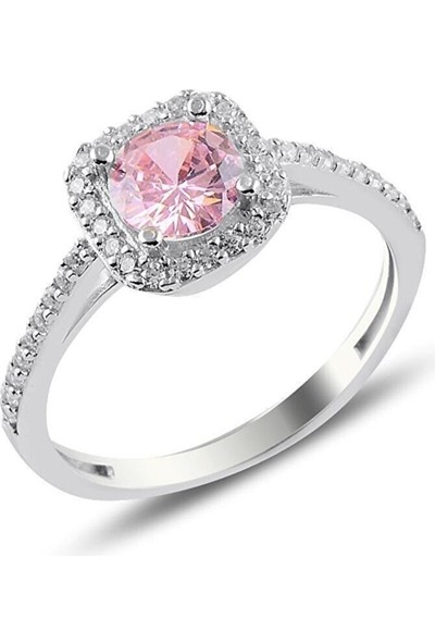 Ateş Gold Gümüş Taşlı Pırlanta Modeli Kare Yüzük