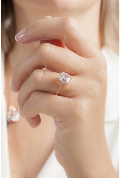 Ateş Gold Baget Taşlı Kadın Gümüş Yüzük