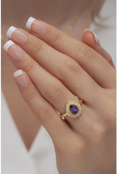 Ateş Gold Damla Model Kadın Gümüş Yüzük