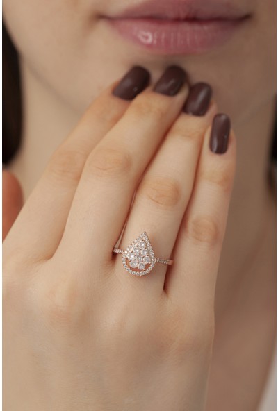 Ateş Gold Gümüş Damla Yüzük