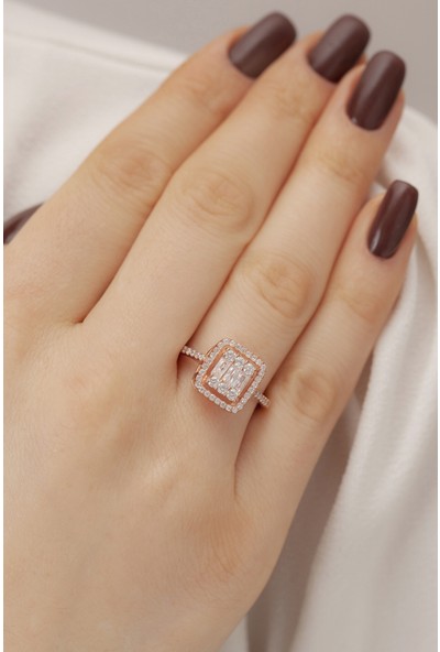 Ateş Gold Çizgili Baget Gümüş Yüzük