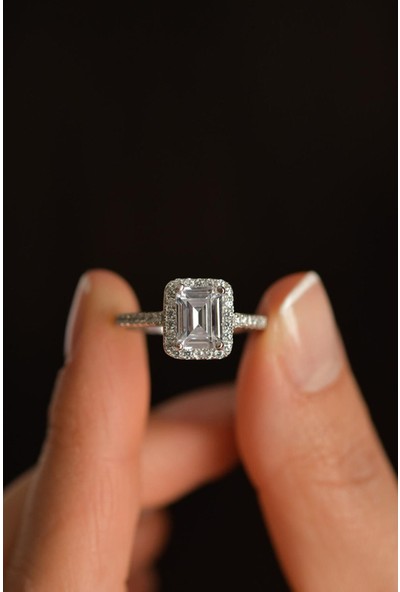 Ateş Gold Baget Taşlı Kadın Gümüş Yüzük