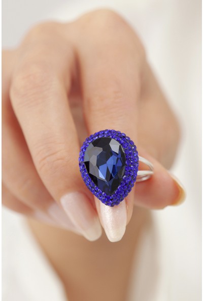 Ateş Gold El Yapımı Lacivert Kadın Gümüş Yüzük