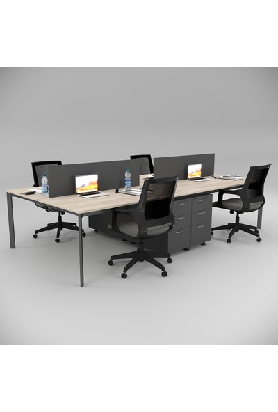 Akr Ofis Corner Dörtlü Workstation Etajerli Meşe Akr Ofis Corner Dörtlü Workstation Etajerli Meşe