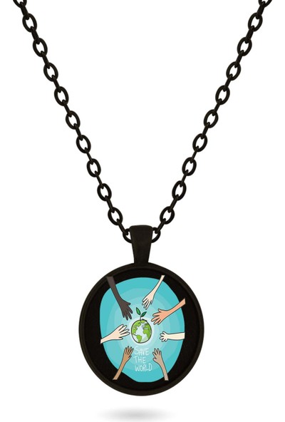 Rowalsi Sace-The-World Baskılı Zincirli Kolye YTKTRD430