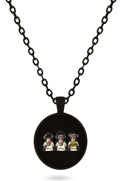 Rowalsi 3 Maymun Baskılı Zincirli Kolye YTKTRD504