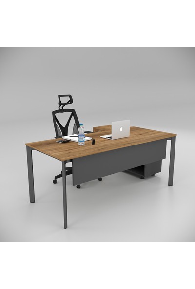 Akr Ofis Corner Çalışma Masası 120CM Alt Etajerli Ceviz