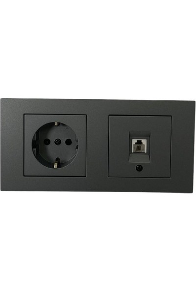 Füme 2'li Set Topraklı Priz + Nümeris (Telefon) Prizi