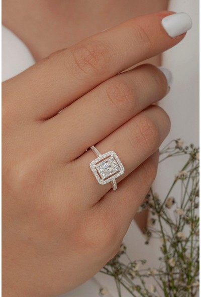 Ateş Gold Gümüş Baget Taşlı Yüzük