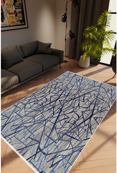 Modern Geometrik Lacivert Gri Mavi Kaydırmaz Kesme Yıkanabilir Ince Halı Modern Geometrik Lacivert Gri Mavi Kaydırmaz Kesme Yıkanabilir Ince Halı