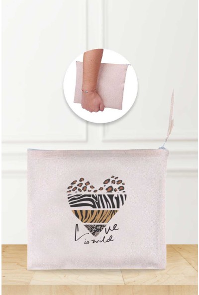 Gizeo Concept Kalpli Hayvan Desenli Keten Makyaj Çantası Gizeo Concept Kalpli Hayvan Desenli Keten Makyaj Çantası