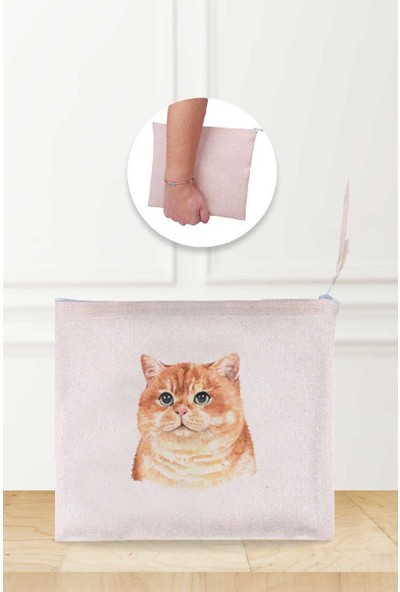 Gizeo Concept Şişko Sarı Kedi Desenli Keten Makyaj Çantası Gizeo Concept Şişko Sarı Kedi Desenli Keten Makyaj Çantası