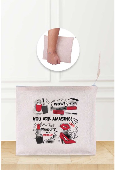 Gizeo Concept Amazing Yazılı Keten Makyaj Çantası Gizeo Concept Amazing Yazılı Keten Makyaj Çantası