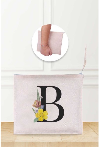 Gizeo Concept B Harfli Desenli Keten Makyaj Çantası Gizeo Concept B Harfli Desenli Keten Makyaj Çantası