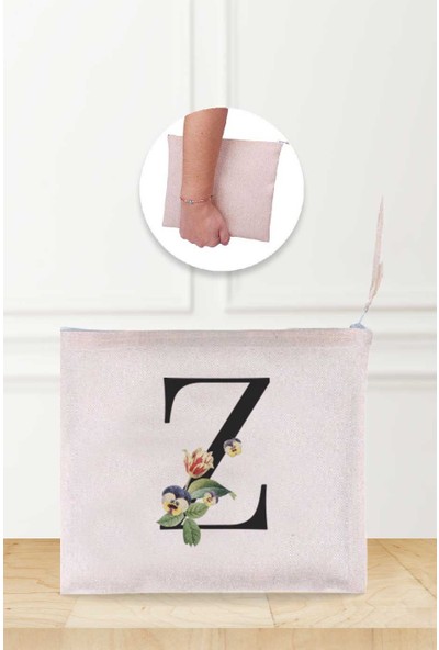 Gizeo Concept Z Harfli Desenli Keten Makyaj Çantası